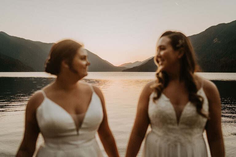 Intimate Elopement by Lake Crescent, Chicago - Two Bride Wedding