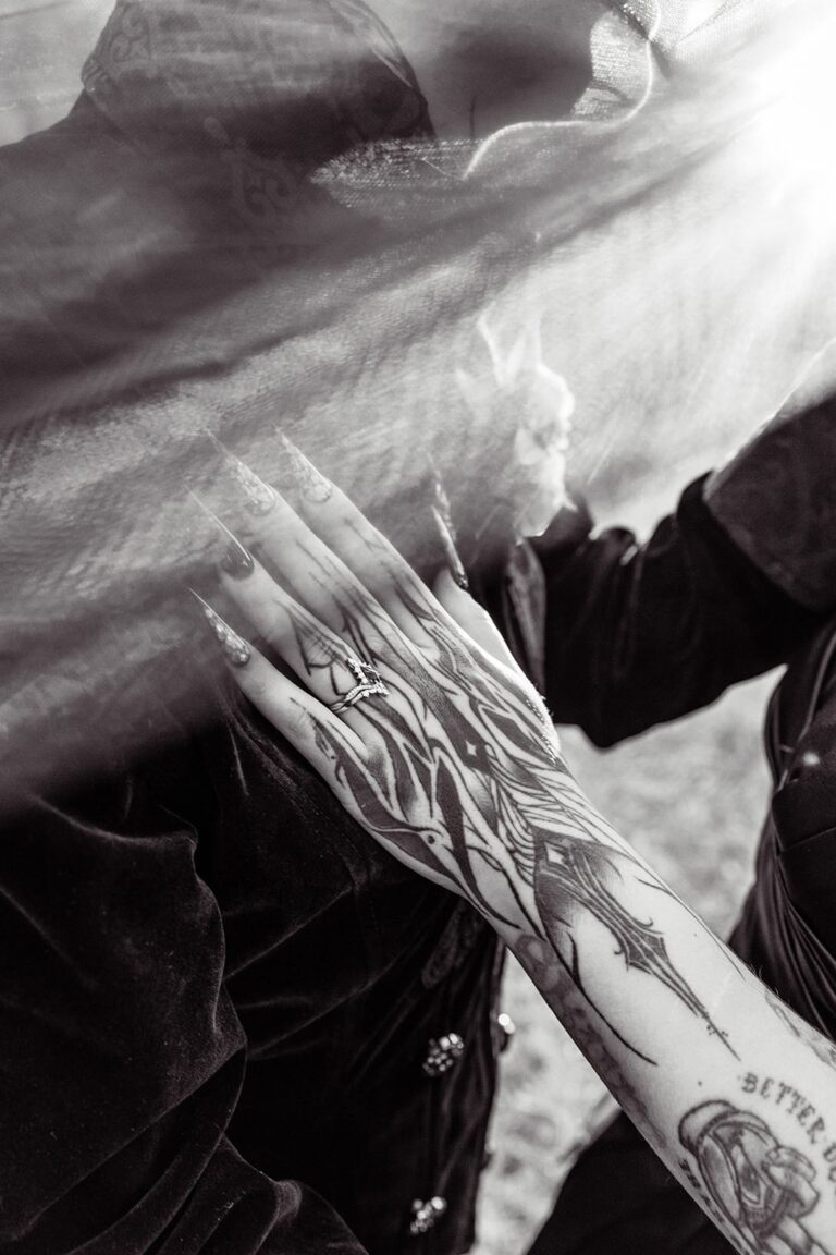 Arizona Goth Wedding with Donuts, Tattoos, and Veil Drama
