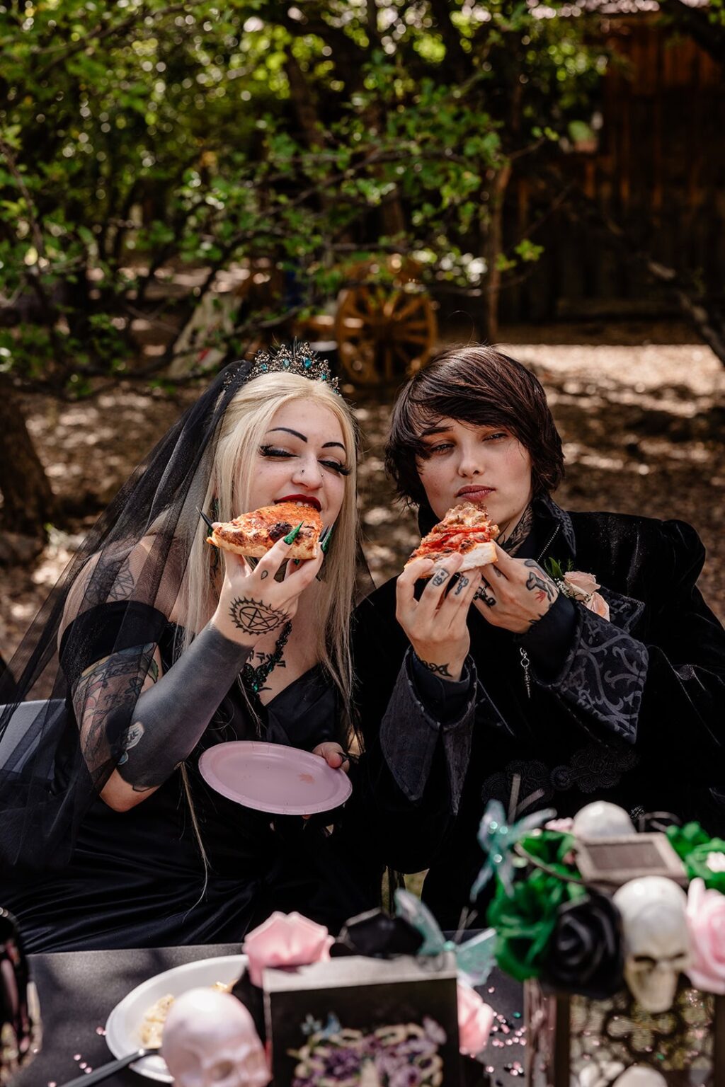Arizona Goth Wedding with Donuts, Tattoos, and Veil Drama
